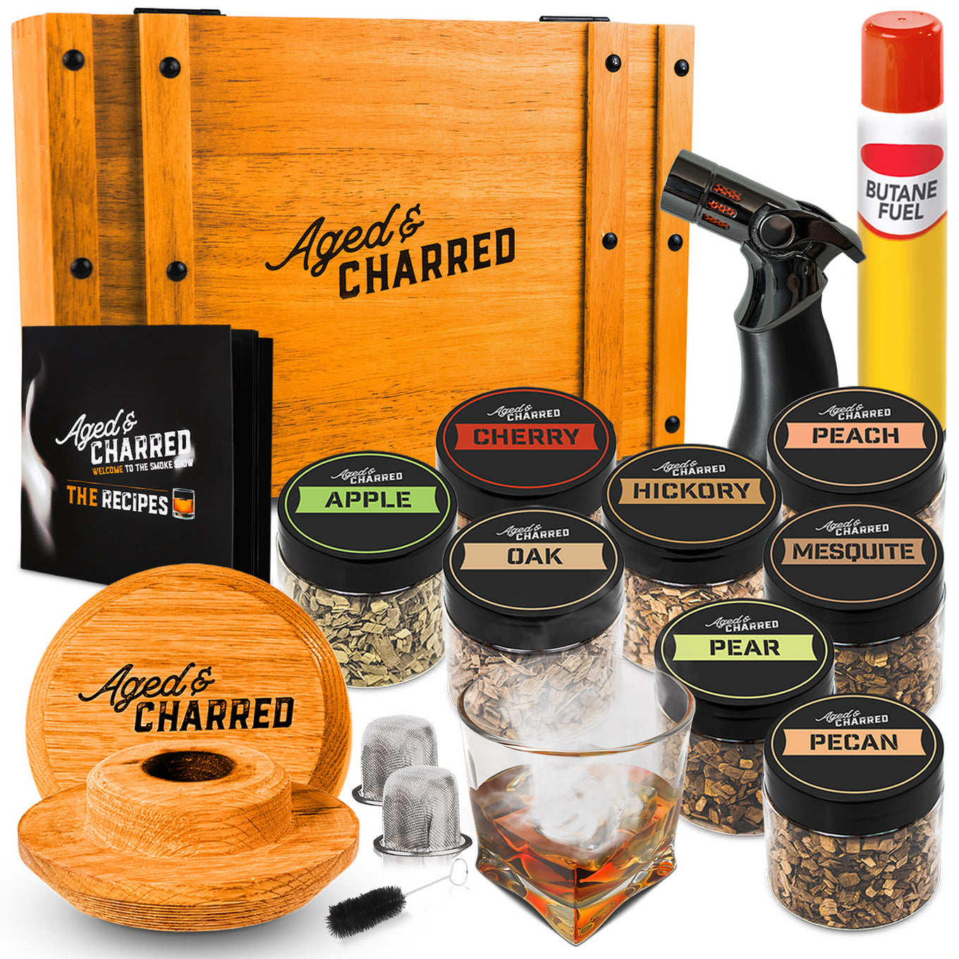 Smoke Lid Premium Kit - Cocktail Smoker Top In Wooden Box - Aged & Charred