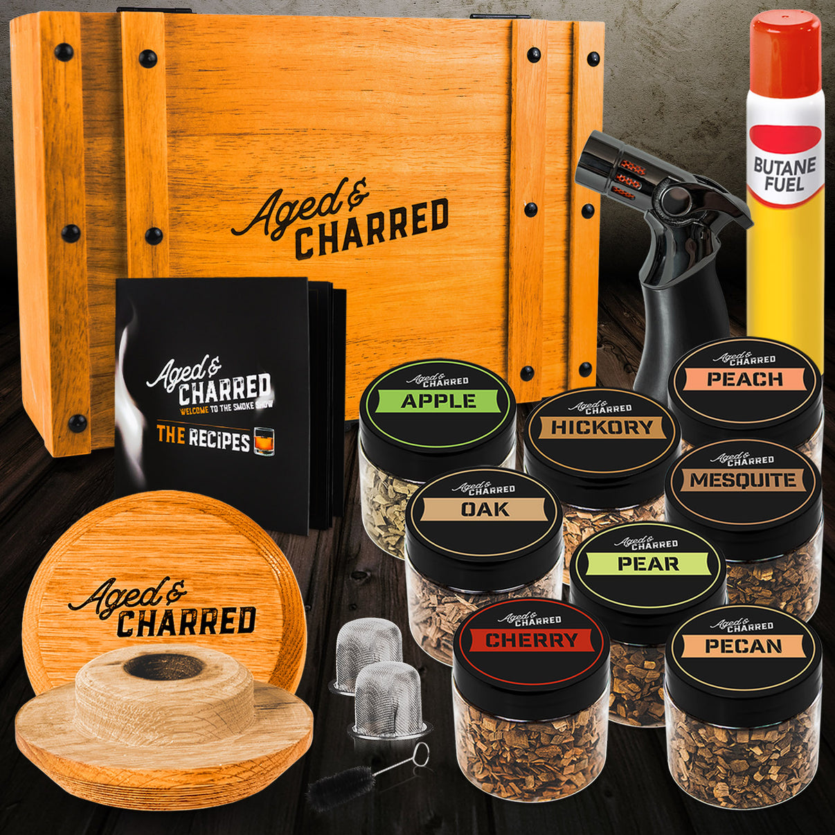 Premium Smoke Lid Kit - Whiskey Smoker In Wooden Box – Aged & Charred